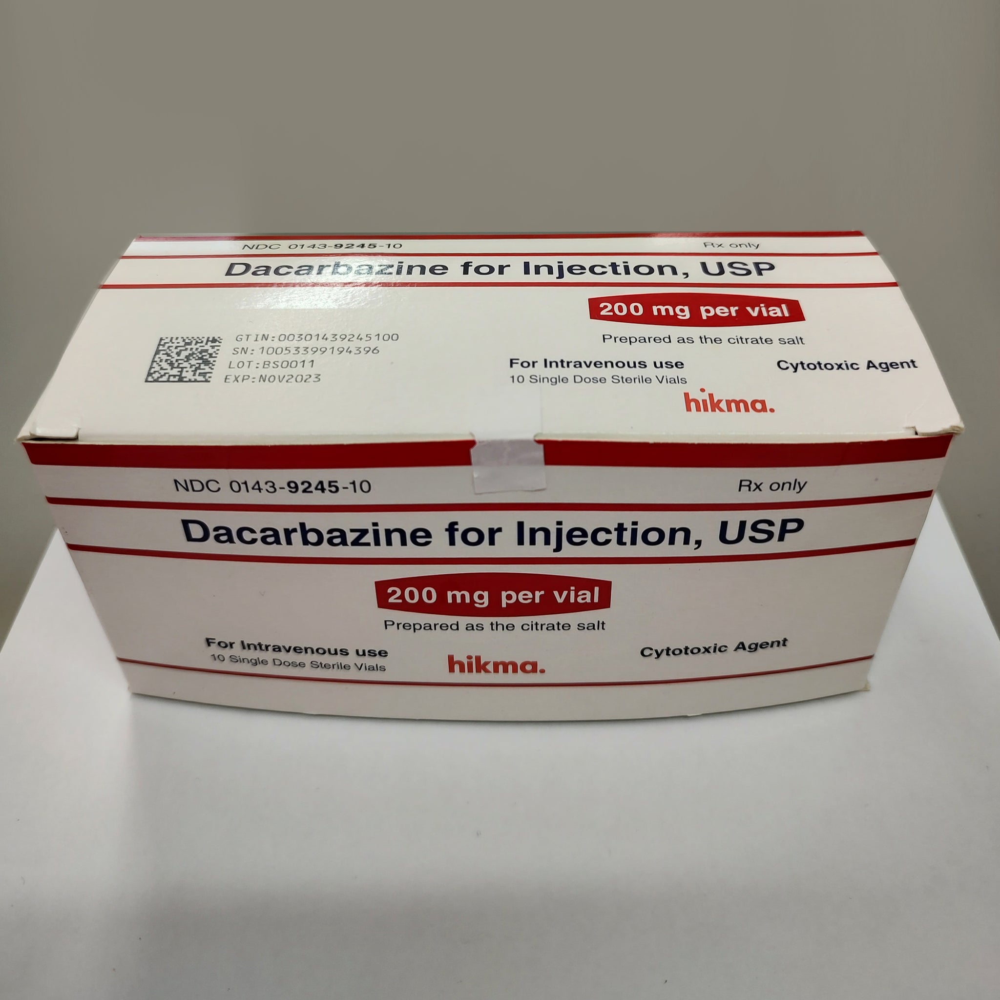 DACARBAZINE, 200 mg USP, RX, Solución Inyectable, HIKMA. – farmashop.mx